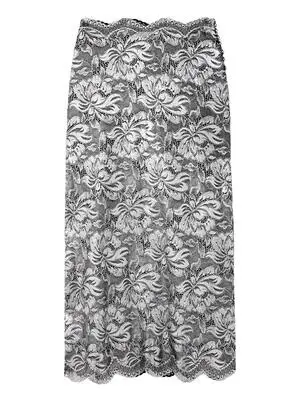 Rabanne RABANNE Scalloped Metallic Stretch-Lace Midi Skirt Silver