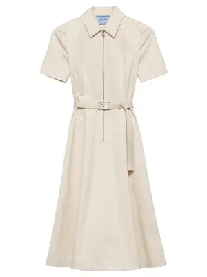 Prada Cotton Chino Dress With Belt And Zip Closure - Neutral