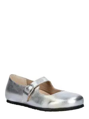 BIRKENSTOCK Metallic Effect Leather Mary Jane Flats - Silver