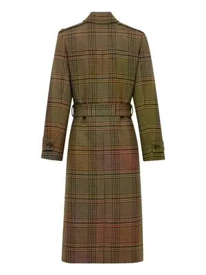 Saint Laurent Prince Of Wales Check Belted Coat - Brown