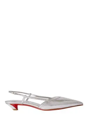 CHRISTIAN LOUBOUTIN Miss Z Slingback Pumps In Metallic Crinkled Leather - Silver
