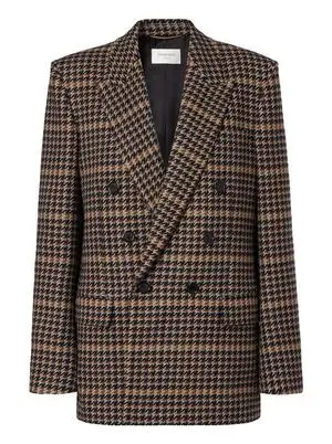 Saint Laurent Saint Laurent Houndstooth Double-Breasted Wool Blazer Multicoloured