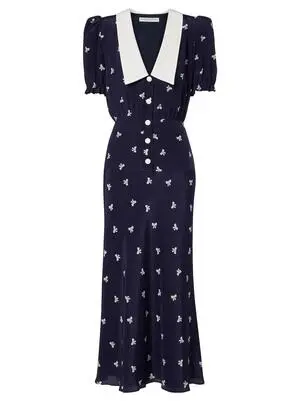 Alessandra Rich Printed Silk Midi Dress - Blue