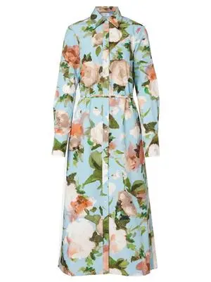 Erdem Painted Rose Dream Blue Floral Shirt Dress - Multicoloured