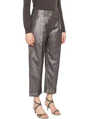 Brunello Cucinelli Pleated Metallic Trousers - Brown