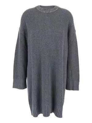 Pinko Embellished Neckline Knit Mini Dress - Grey
