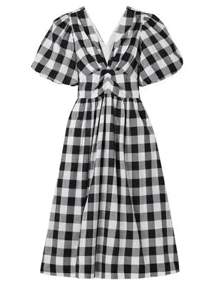 Sea Gathered Gingham Cotton-poplin Midi Dress - Multi