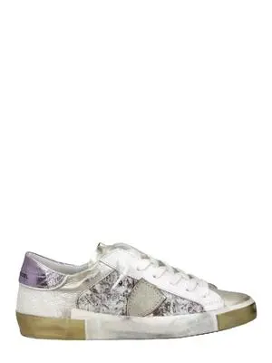 Philippe Model Distressed Leather Sneakers With Metallic Accents - White