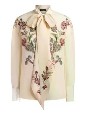 Etro ETRO Floral Print Tie Neck Blouse Neutrals