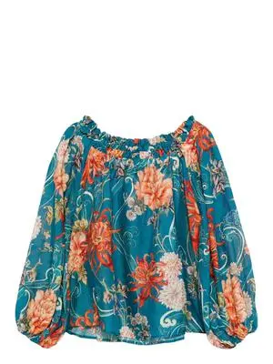 ALEMAIS Floral Print Off-shoulder Blouse - Blue