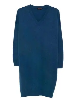Incentive! Cashmere V-neck Midi Dress - Blue