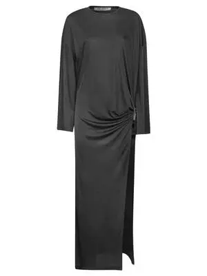 Attico Maxi Dress With Gathered Slit Detail - Grey