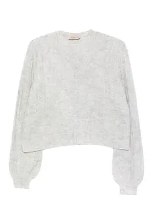 TWINSET TWINSET V-Neck Balloon Sleeve Cropped Sweater Grey