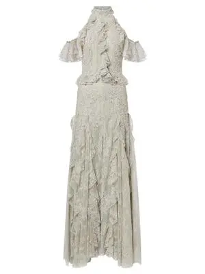 Costarellos Rhodine Embellished Lace Gown - Grey
