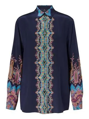 Etro Printed Silk Crepe De Chine Shirt - Blue
