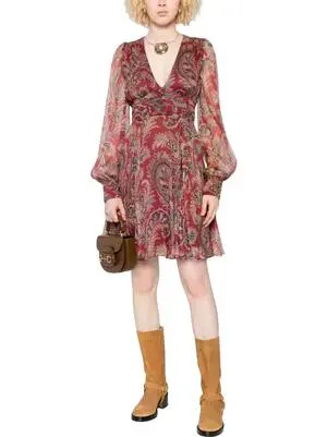 Etro Paisley Print V-neck Mini Dress - Red