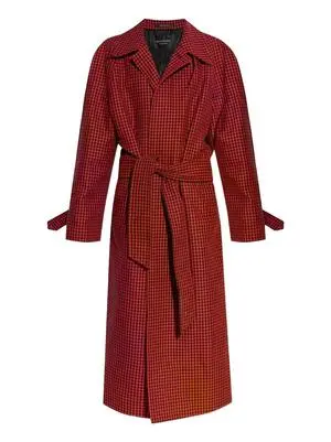 Balenciaga Houndstooth Pattern Belted Coat - Red