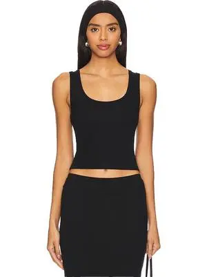 Eterne Square Neck Ribbed Knit Tank Top - Black