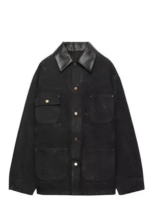 Prada Leather Collar Cotton Jacket - Black