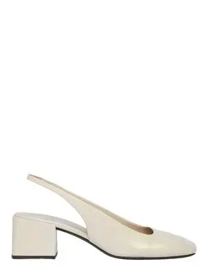 COURREGES Creamy White Square Toe Slingback Block Heel Pumps - Neutrals