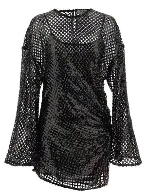 Attico Sequinned Mesh Mini Dress - Black