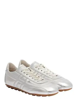 Hogan Olympia Metallic Leather Sneakers Silver