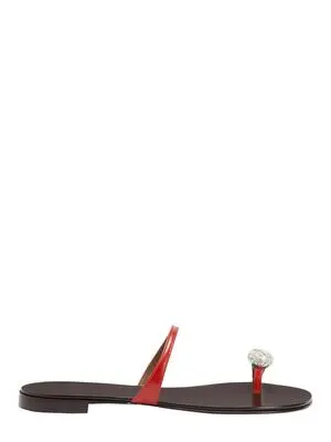 GIUSEPPE ZANOTTI Flat Thong Sandals With Rhinestone Ring - Red