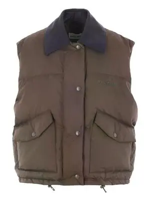 Miu Miu Quilted Gilet With Leather Collar - Green