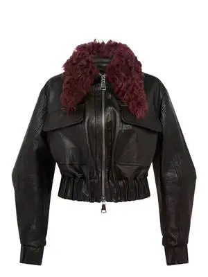 16Arlington Cie Leather Bomber Jacket With Shearling Collar - Black