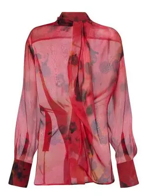 Victoria Beckham Draped Printed Silk Blouse - Red