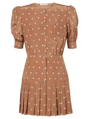 Alessandra Rich Pleated Polka-dot Minidress - Brown