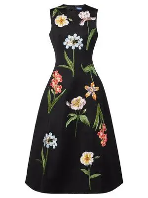 LEO LIN Cleo" Floral Embroidered Midi Dress - Black