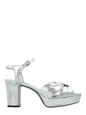 JIMMY CHOO Heloise 80 Metallic Leather Platform Sandals - Silver