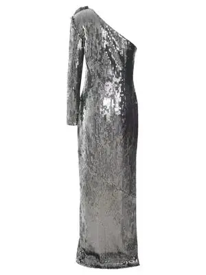 Roland Mouret Sequinned Gown With Floral Appliqu - Silver
