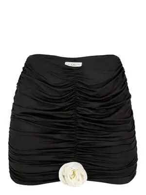 LA REVECHE Gathered Rose Embellished Mini Skirt - Black