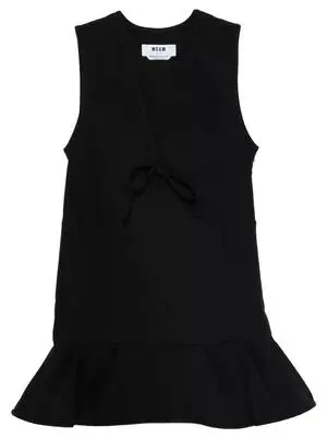 MSGM Bow-embellished V-neck Dress With Ruffled Hem - Black