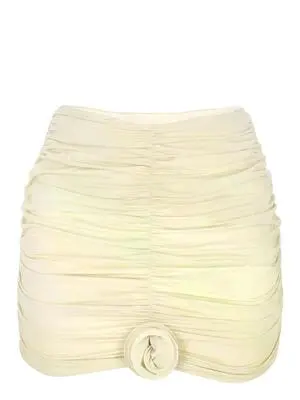LA REVECHE Rose Embellished Gathered Mini Skirt - Neutrals