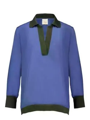 PAULA Contrasting Collar Blouse - Blue