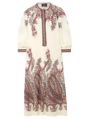Etro Picot-trimmed Paisley-print Crepe Midi Shirt Dress - Neutrals
