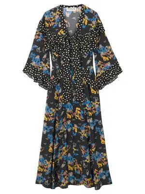 Maison Mayle Majorelle Tie-neck Ruffled Printed Silk-voile Midi Dress - Multi