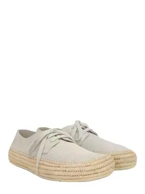 Loewe Petal-toe Raffia-trimmed Lace-up Shoes - Grey