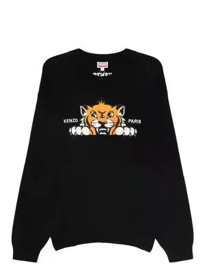 Kenzo Embroidered-tiger Crew-neck Sweater - Black