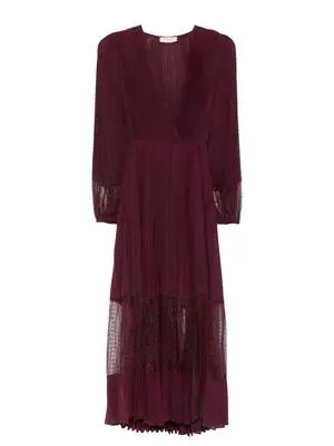 TWINSET Pleated Spotted-panel Midi Dress - Red