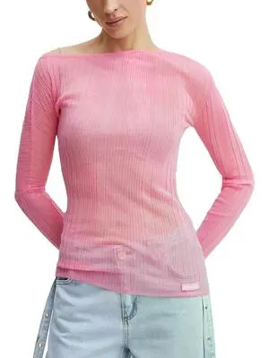 Pinko Ribbed Off-shoulder Long Sleeve Top - Pink