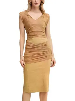Pinko Sleeveless V-neck Draped Midi Dress - Neutrals
