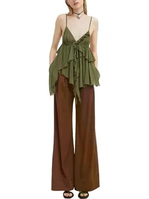 ANIYE BY Ruffled V-neck Asymmetric Top - Green