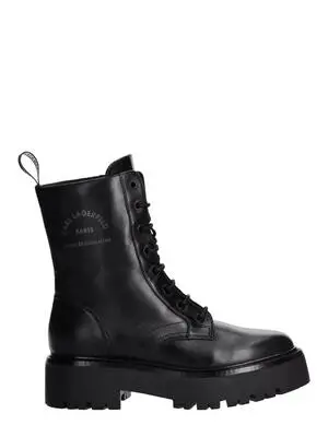 Karl Lagerfeld Logo-embossed Lace-up Combat Boots - Black