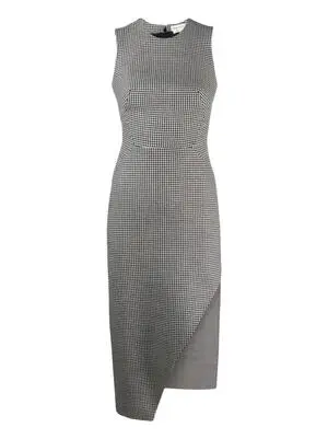 Alexander McQueen Houndstooth Asymmetric Midi Dress - Black