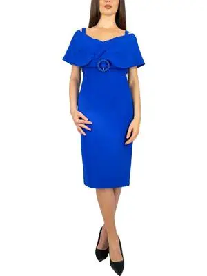 ALLURE Embellished Belted Dress - Blue