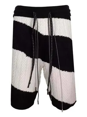 MOSTLY HEARD RARELY SEEN Cable Knit Striped Shorts With Chain Detail - Black